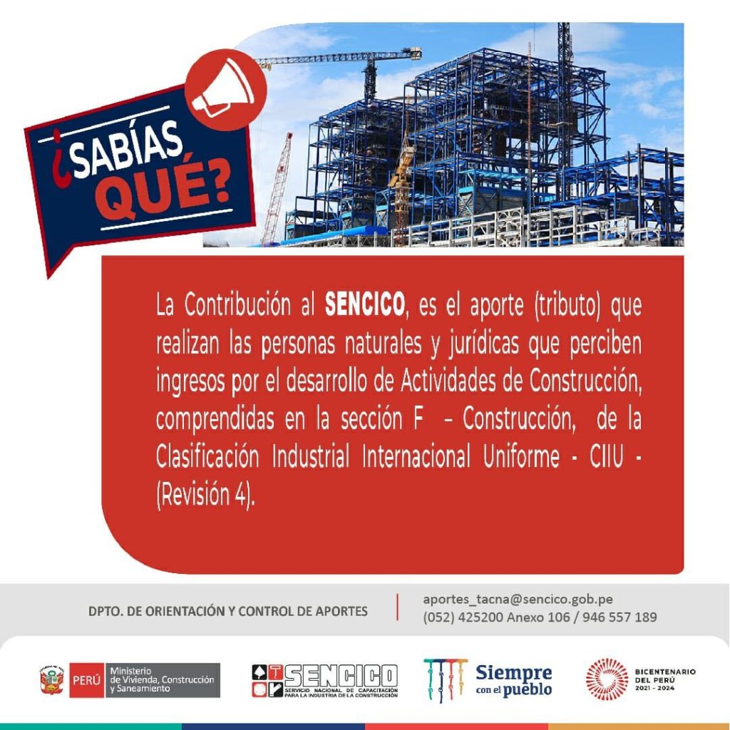 BENEFICIOS DE LA CONTRIBUCION AL SENCICO – Municipalidad Distrital de Samegua